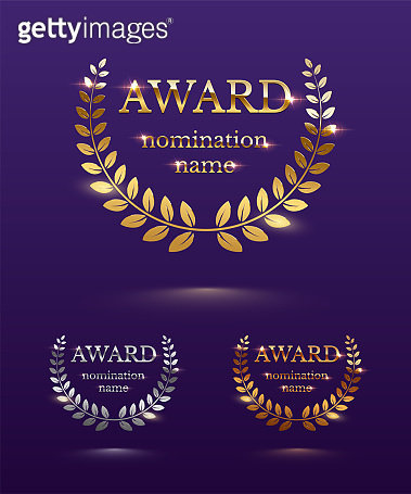 Award design templates. Vector golden, silver and bronze award signs ...