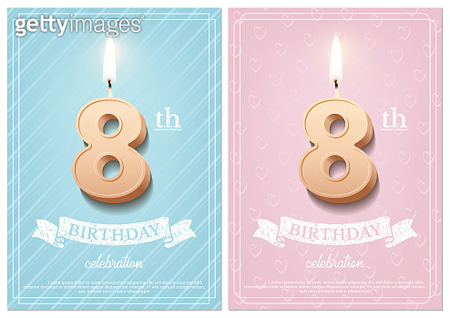 Burning number 8 birthday candle with vintage ribbon and birthday ...