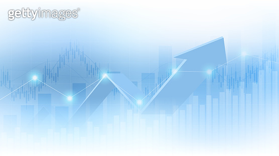 Abstract financial graph with up arrow trend line and bar chart in ...