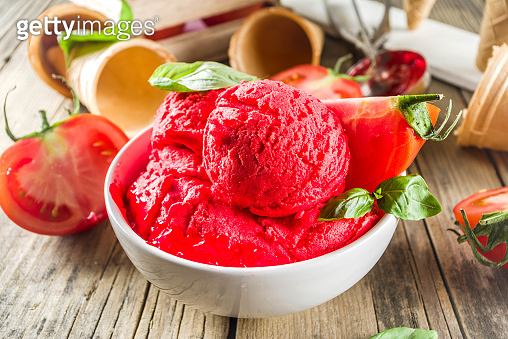 Vegetable tomato ice cream 이미지 (1159389114) - 게티이미지뱅크