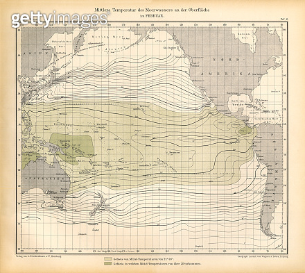 Antique Chart of Weather Patterns in the Pacific Ocean, German Antique ...