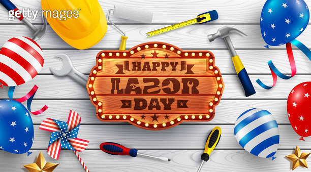 Happy Labor Day poster.USA labor day celebration with Wood boards signs ...