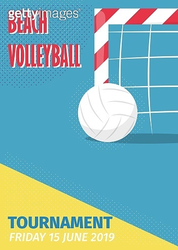 Beach Volleyball Sport Poster Vector Illustration. Summer Playing Beach ...