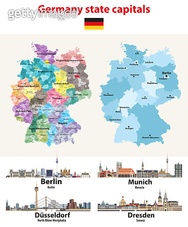 vector illustration of Germany map with state capitals cities skylines ...