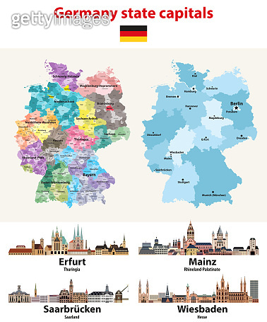 vector illustration of Germany map with state capitals cities skylines ...
