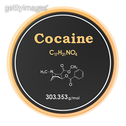 Cocaine. Chemical formula, molecular structure. 3D rendering isolated ...