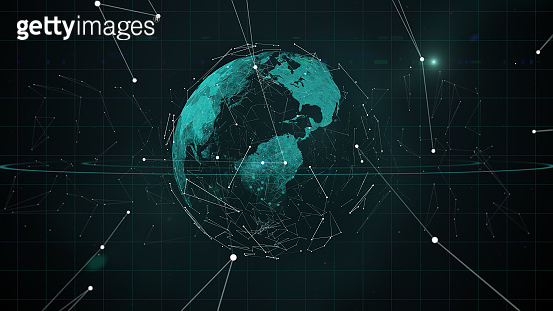 Abstract geometric real floating planet on the black backdrop ...