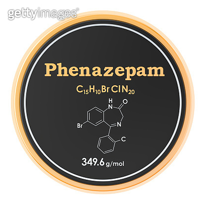 Phenazepam. Chemical formula, molecular structure. 3D rendering ...