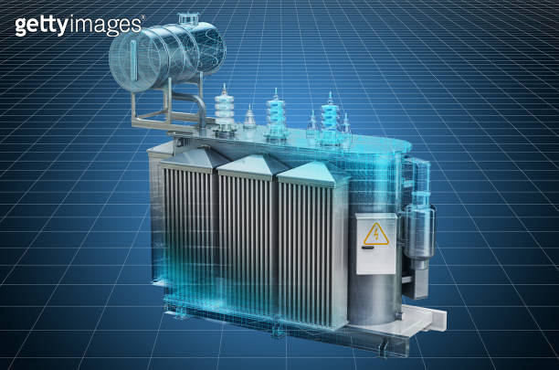 Visualization 3d cad model of transformer oil, high voltage power ...