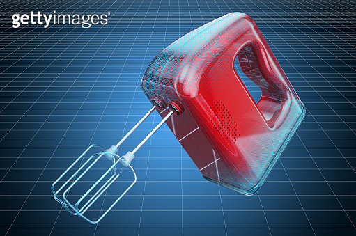 Visualization 3d cad model of kitchen mixer, blueprint. 3D rendering ...