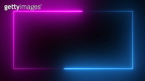 3D rendering of an abstract bright neon rectangular frame. Laser ...