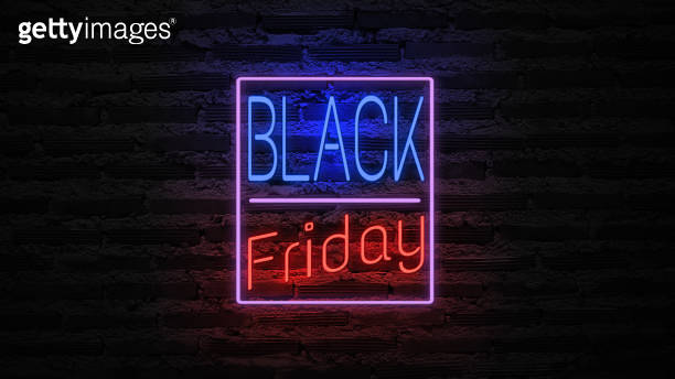 Black Friday neon light on wall. Sale banner blinking neon sign style ...