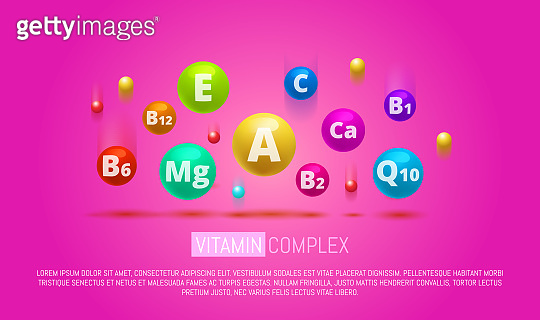 Vitamin Complex Colorful Vector pills capcule. Different vitamins icon ...