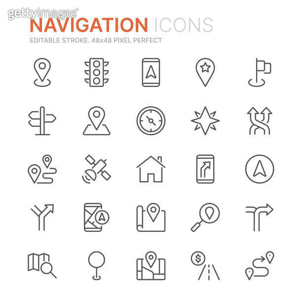 Collection of navigation related line icons. 48x48 Pixel Perfect ...