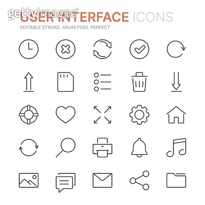 Collection of user interface related line icons. 48x48 Pixel Perfect ...