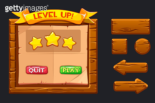 Vector game ui kit. Template wooden menu of graphical user interface ...