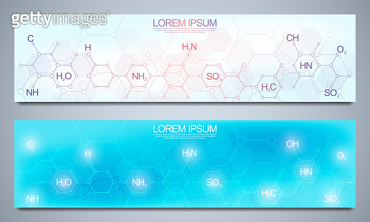 Banners design template and headers for site with abstract chemistry ...