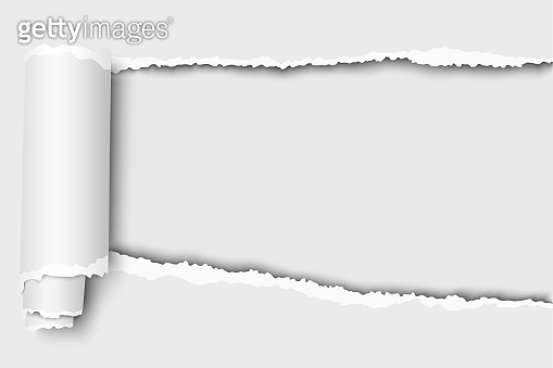 Oblong snatched hole in white sheet of paper from right side to left ...