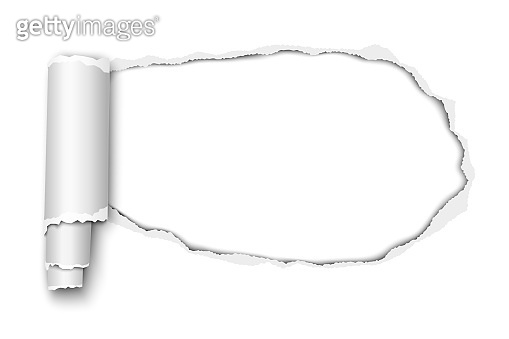 Oblong snatched hole in white sheet of paper with paper curl. Vector ...