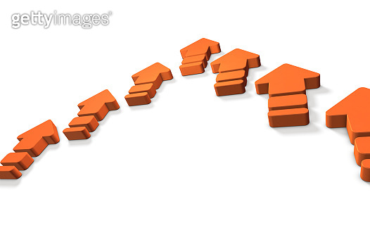 Multiple arrows are rising, while competing. It represents innovation ...