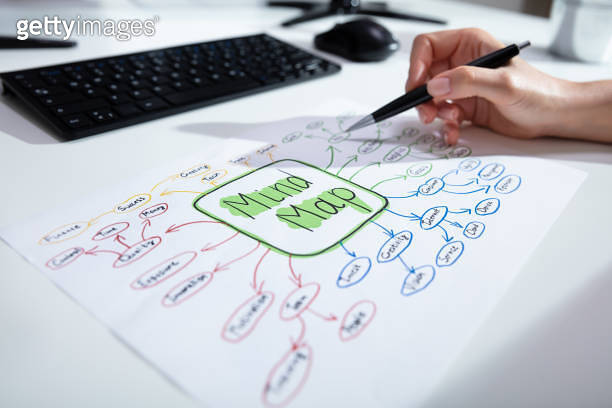 Businessperson Drawing Mind Map Chart On Paper (1164645449) - 게티이미지뱅크
