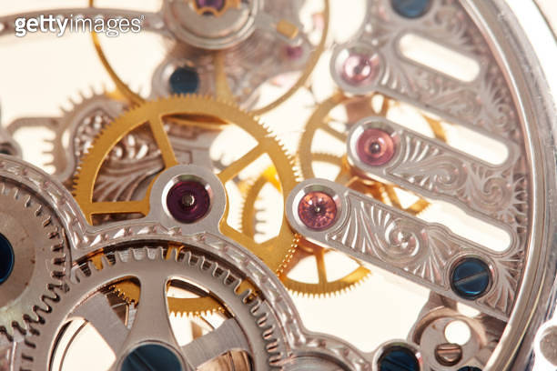 Complex, decorated inner clockwork inside a luxury wristwatch 이미지 ...