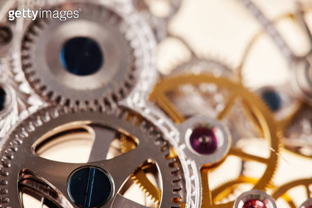 Complex, decorated inner clockwork inside a luxury wristwatch 이미지 ...