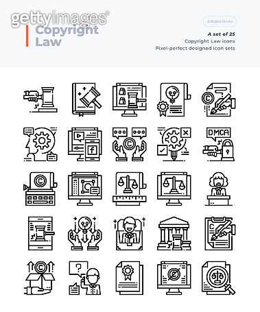 Detailed Vector Line Icons Set of Copyright Law.64x64 Pixel Perfect and ...