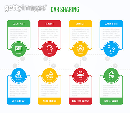 Car sharing infographics with thin line icons in circles. Business data ...