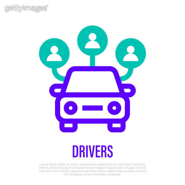 Car sharing thin line icon. Drivers around the car. Vector illustration ...