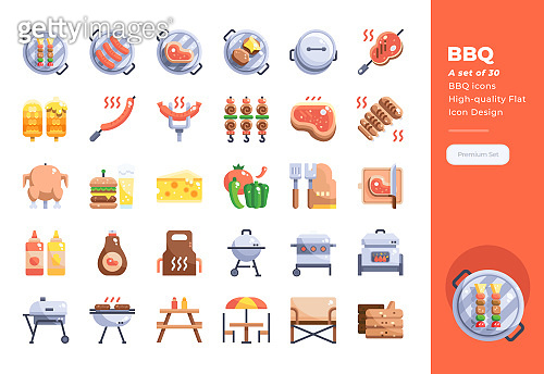 Modern flat design icons set of BBQ Party. 48x48 Pixel Perfect icon ...