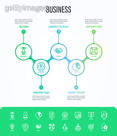 Business infographics with thin line icons. Symbols of success ...