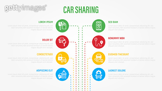Car sharing infographics with thin line icons in circles. Business data ...