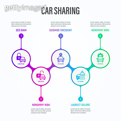 Car sharing infographics with thin line icons in circles. Business data ...