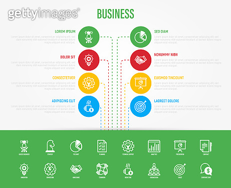 Business infographics with thin line icons. Symbols of success ...