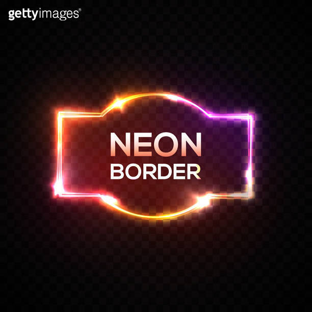 Halogen lamp neon sign. Colorful shining red led lamp frame. Rectangle ...