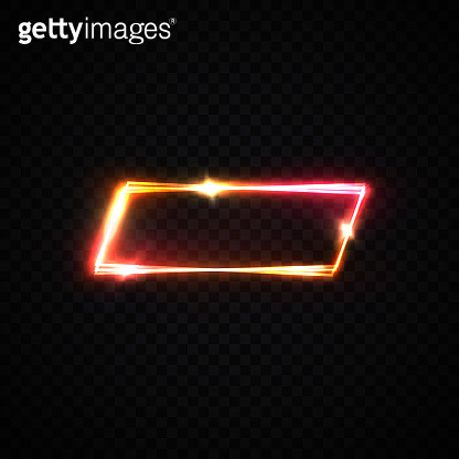 Rectangle neon frame on dark transparent background. Electric glowing ...
