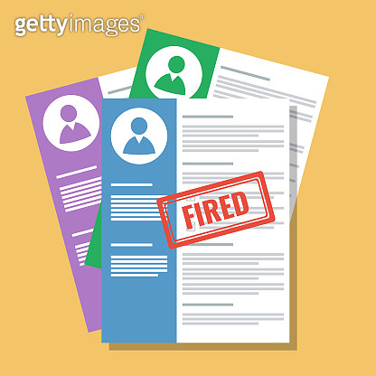 personnel files stack with fired stamp, flat style vector illustration ...