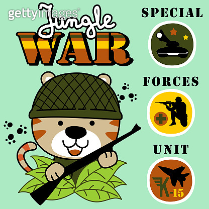 vector cartoon of tiger army with military logos (1181546278) 일러스트, 무료 ...