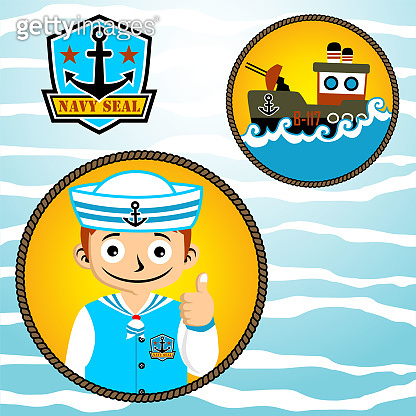 young navy seals cartoon with warship (1166979792) 일러스트, 무료 일러스트 - 게티이미지뱅크