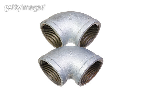 Two angular connecting steel pipes plumbing with a diameter of two ...
