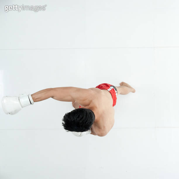 Full length / one man only / one person / directly above view / aerial ...