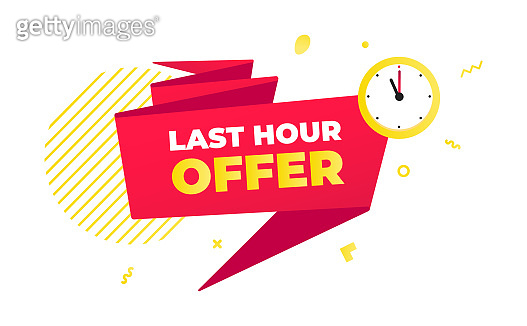 Last hour offer sale countdown ribbon badge icon sign with big red ...