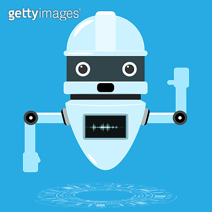 Chat bot icon with speech sound wave screen. Talking Virtual assistant ...