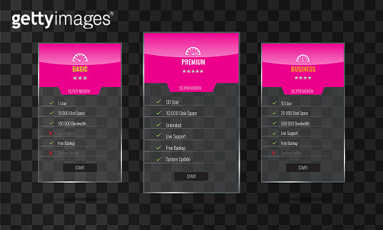 Trendy transparent price list and offer columns with glass effect ...