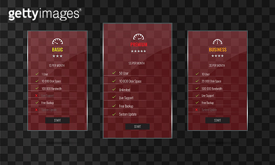 Trendy transparent price list and offer columns with glass effect ...