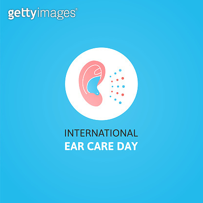 Flat style icon of hearing aid. Simple logo for International Ear Care ...