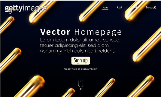 Black web homepage template with icons and golden abstract geometric pattern. 이미지 (1142766251 ...