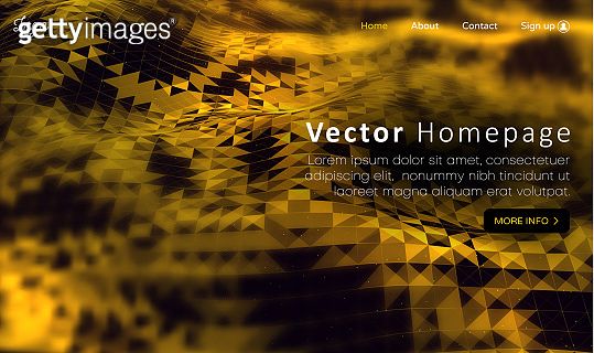 Yellow web homepage template with buttons and abstract digital ...