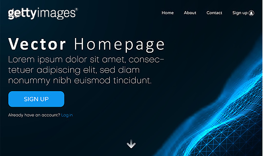 Web homepage template with buttons and blue abstract digital neon ...